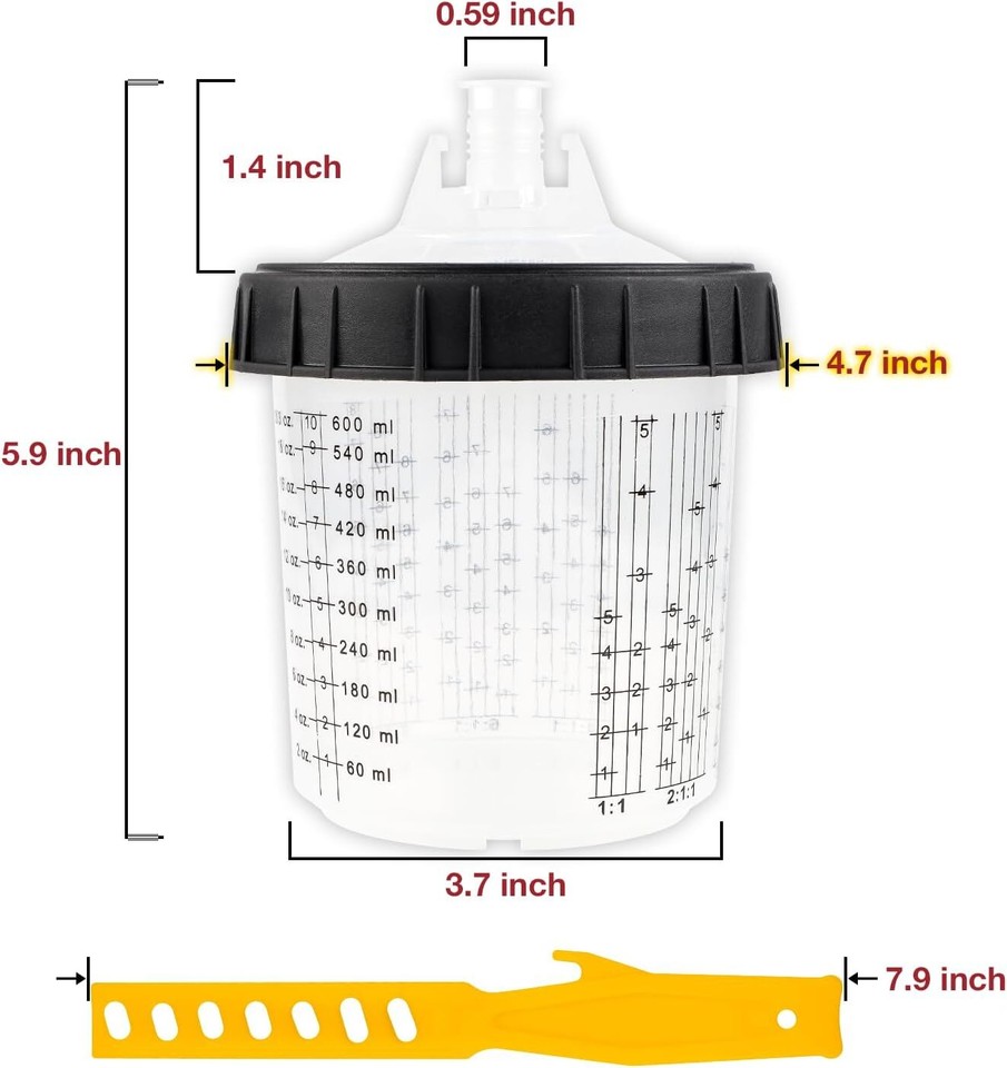 50 Pack PPS CUPS Disposable Paint Spray Gun Cup Liners and Lid System ...