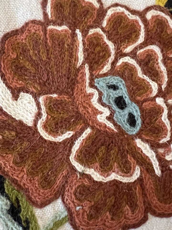 Crewel Embroidery On Linen Fabric Floral by the Yard 50” Wide | eBay