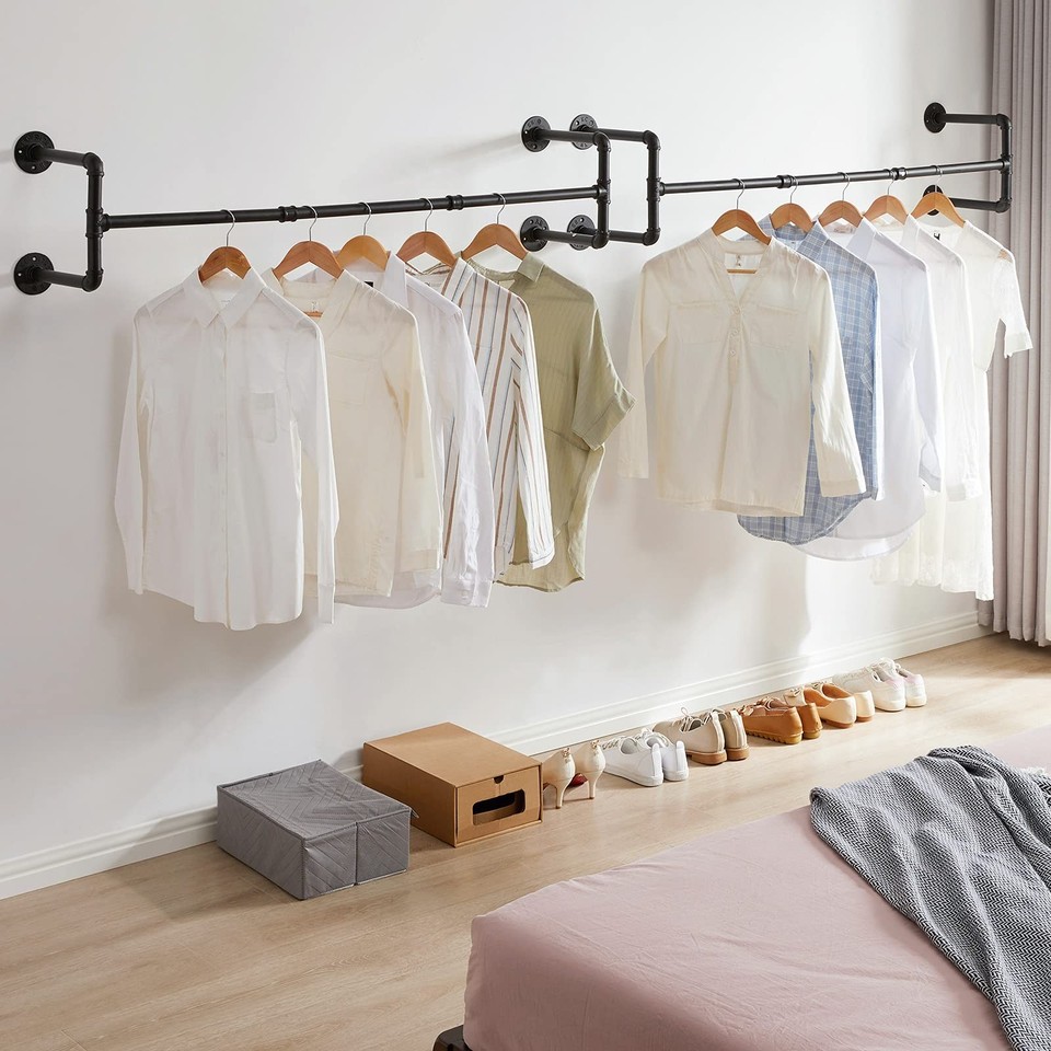 IBUYKE Industrial Pipe Clothes Rack, 50 Inch Wall Mounted Clothing Rack ...