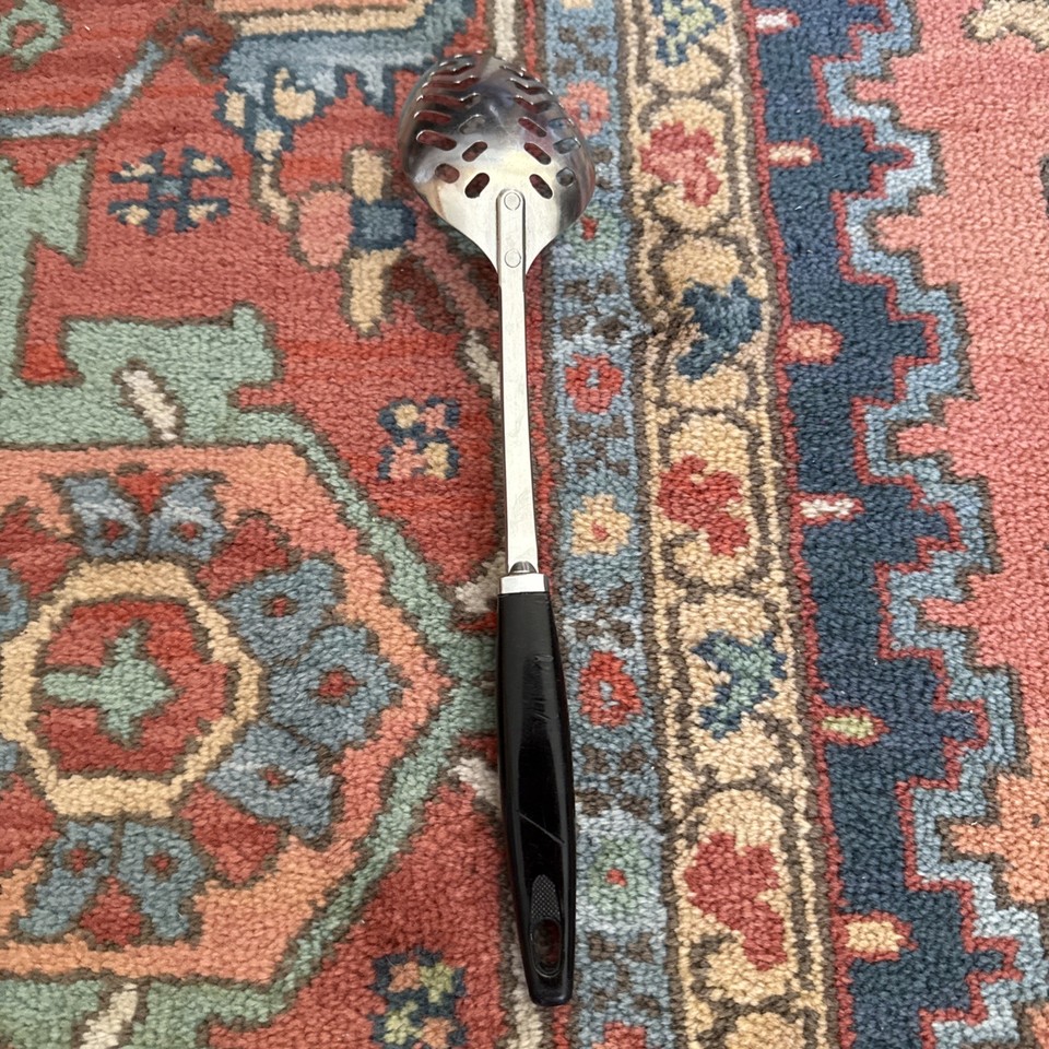 Vintage Ekco Flint Slotted Spoon Black Composite Handle Retro Kitchen ...