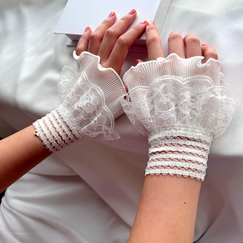 Womens Lace Ruffles Wrist Cuffs Fake Sleeves Gloves Lolita Cosplay ...