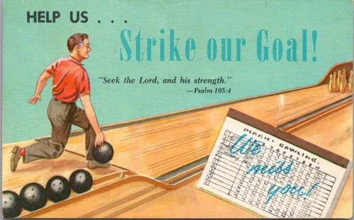 Vintage 1950s Church Sunday School Postcard Bowling Alley / Bowler ...