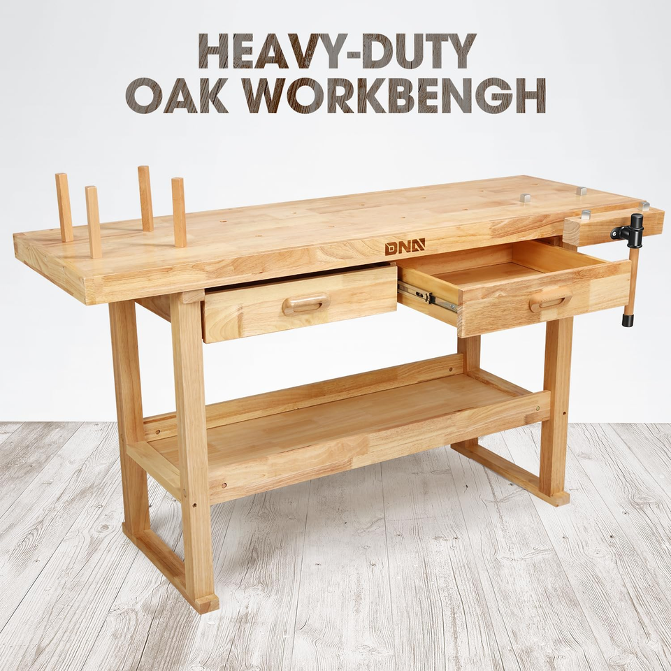 Heavy Duty Wood Workbench, Wooden Workbench with 2 Drawers for Workshop ...