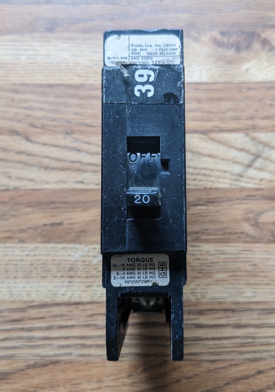 Westinghouse GHB 1020 Amp Type GHB 120-240 Amps 1 Pole Circuit Breaker ...