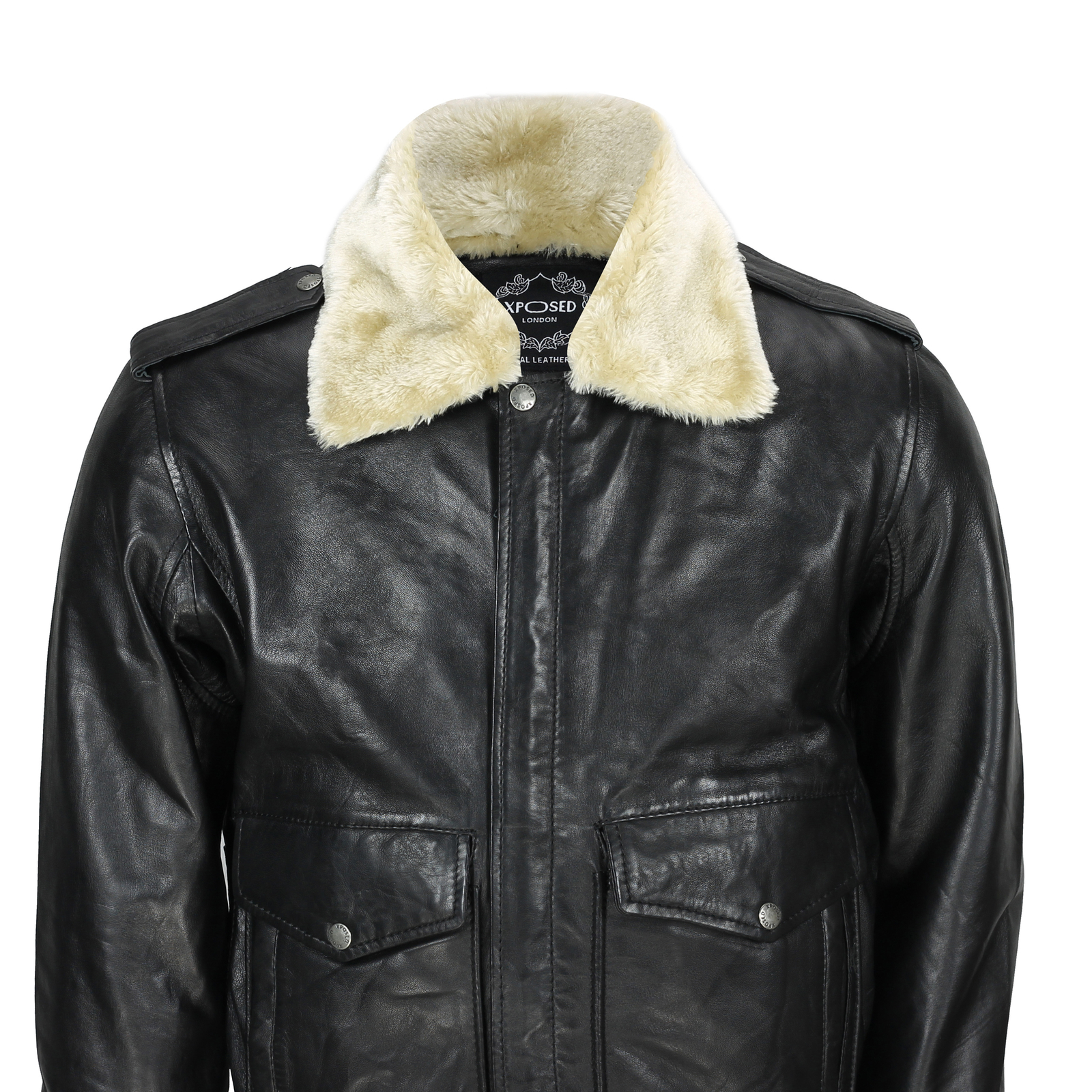 New Mens Real Leather US Air Pilot Bomber Jacket Removable Fur Collar ...