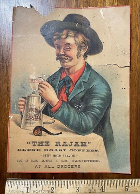 Advertising paper The Rajah Coffee Java smoking pipe winking man coffee ...