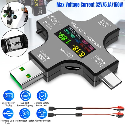 USB Type-C Digital Meter Tester Multimeter Current Voltage Power ...