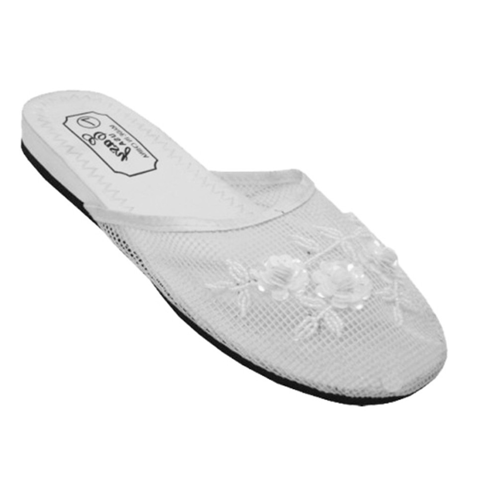 Women's Chinese Mesh Slipper Sequin Floral Beaded Sandals Flip Flops ...
