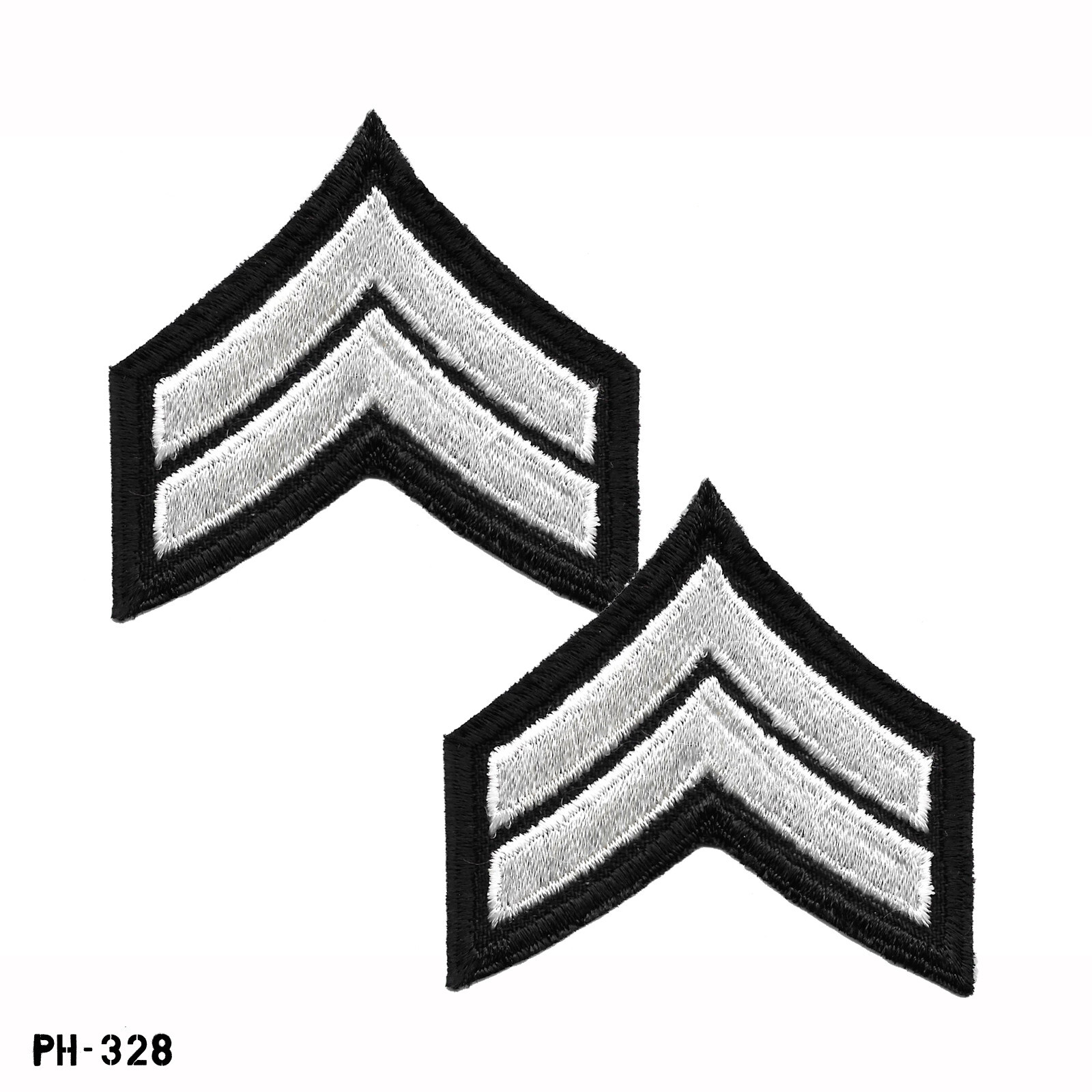 PAIR Police Security Corporal Chevron Sleeve Patches Black & White ...
