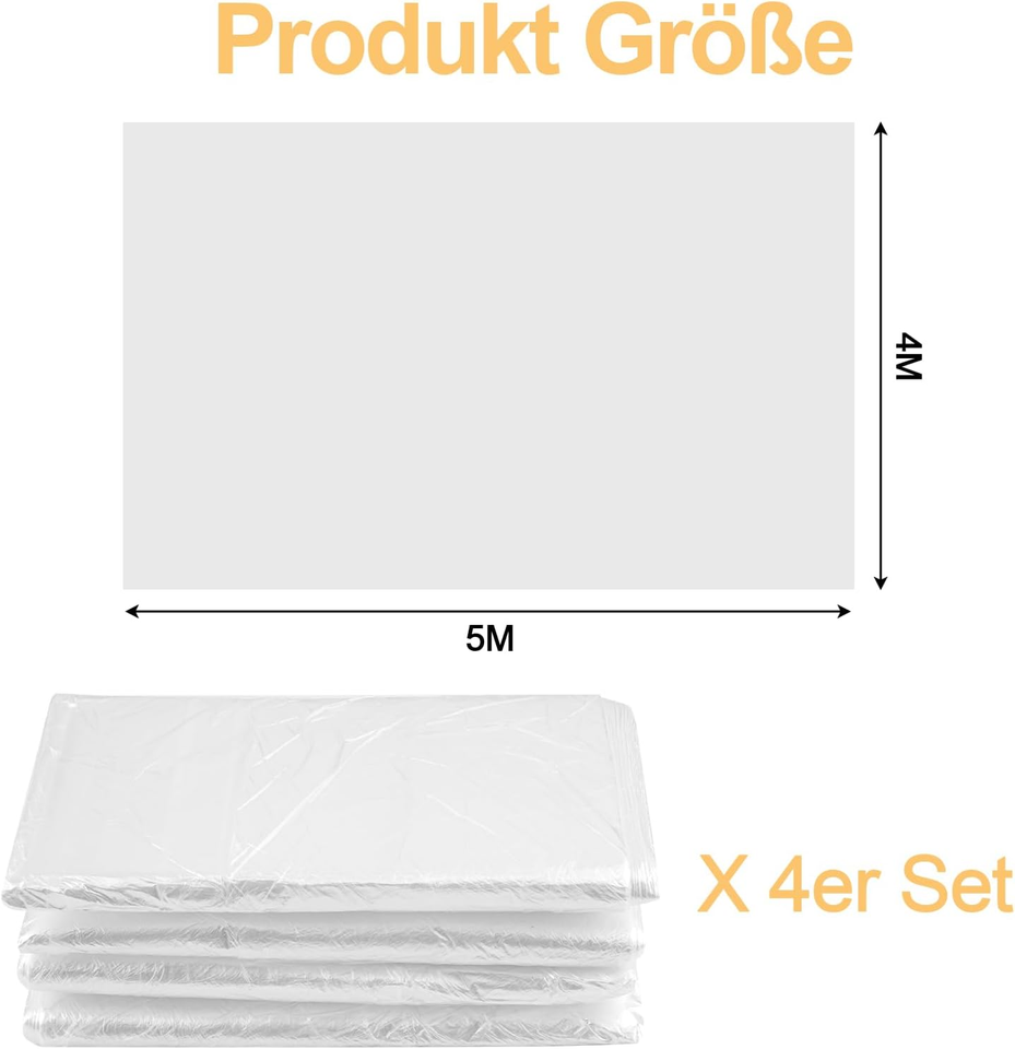 4er Set Abdeckfolie Maler Stark, 4×5m Abdeckplane, Transparente ...