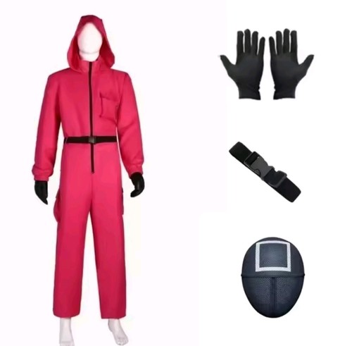 Adult Guard Pink Jumpsuit With Square Mask Full Set Halloween Costume ...