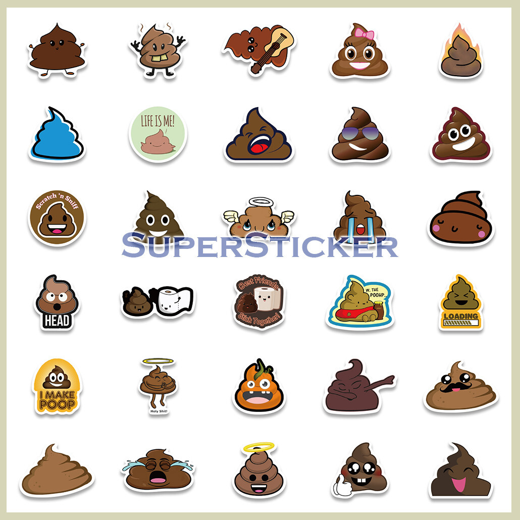 60pcs Funny Poo Poo Shit Emoj Cartoon Stickers Bomb Vinyl Laptop ...