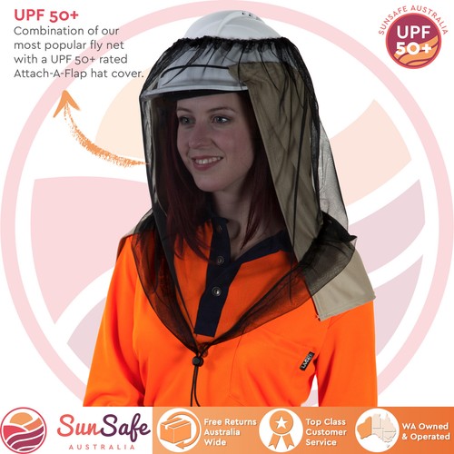 Fly Net 'N Shade UVeto Australia UPF 50+ Hat Sun Head Safety UV Hard ...