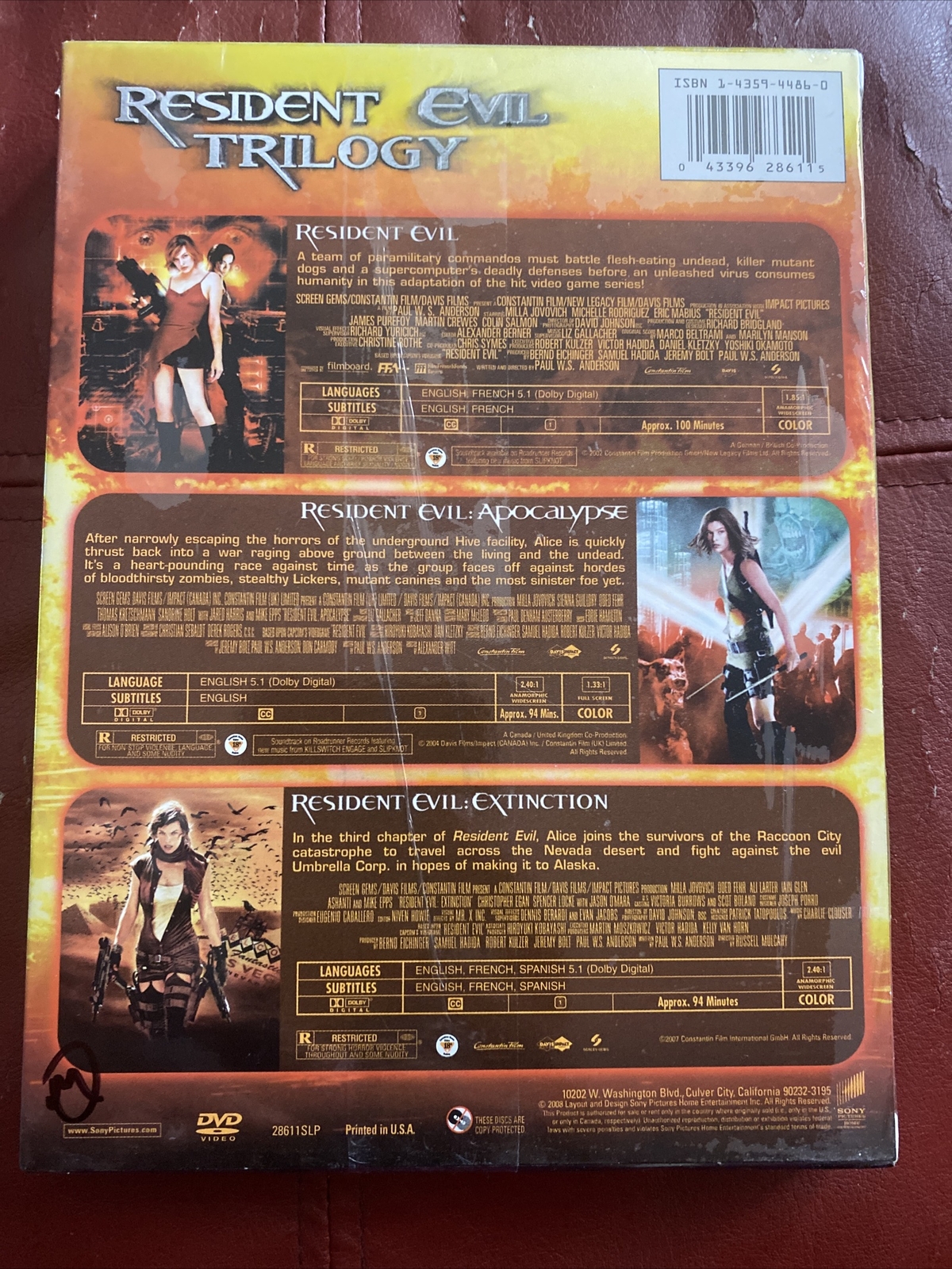 Resident Evil/Resident Evil: Apocalypse/Resident Evil: Extinction (DVD ...