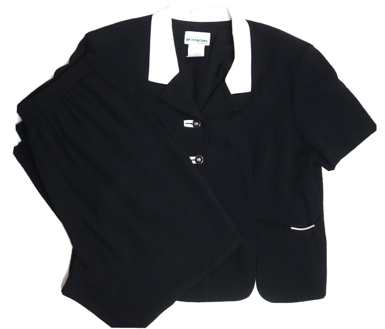 VINTAGE WOMEN S BLACK SHORT SLEEVE PANT SUIT - PERCEPTIONS - SIZE 16P ...