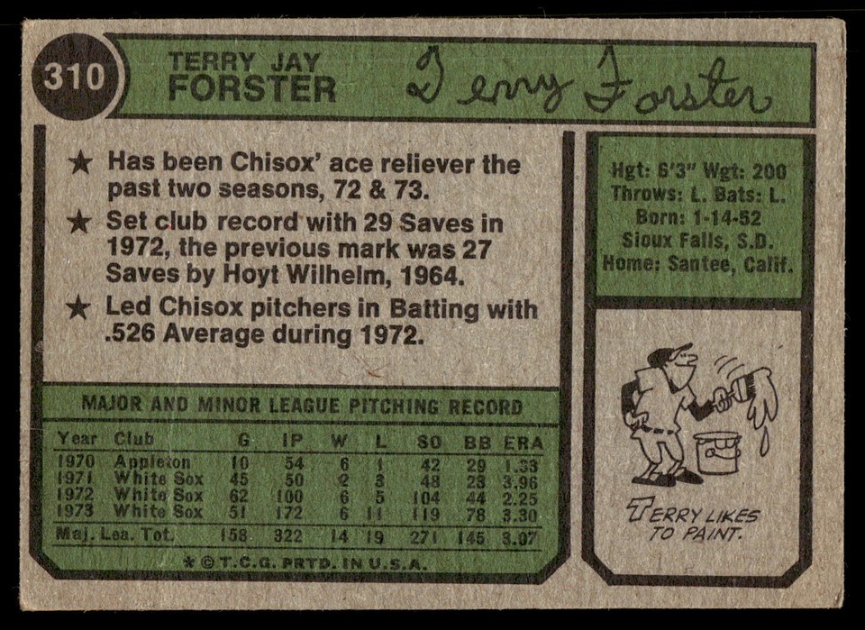 1974 Topps #310 Terry Forster See Scan | eBay
