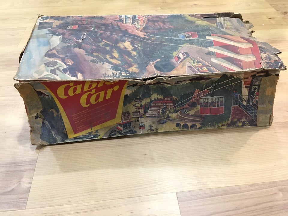 Rare VTG 1960s 70s Technofix Tin Litho Wind-up Cable Car track Toy West ...