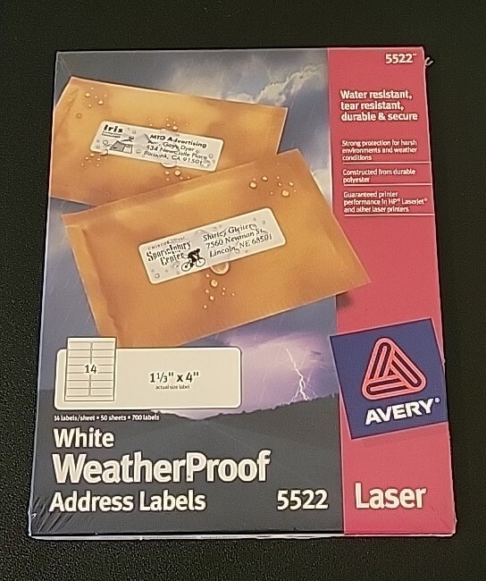 Avery Dennison Ave-5522 Weather Proof Mailing Label - 1.33" Width X 4 ...