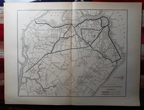 ~1896 Rare Antique Staten Island Electric Railroad Map 9x11" Rosebank ...