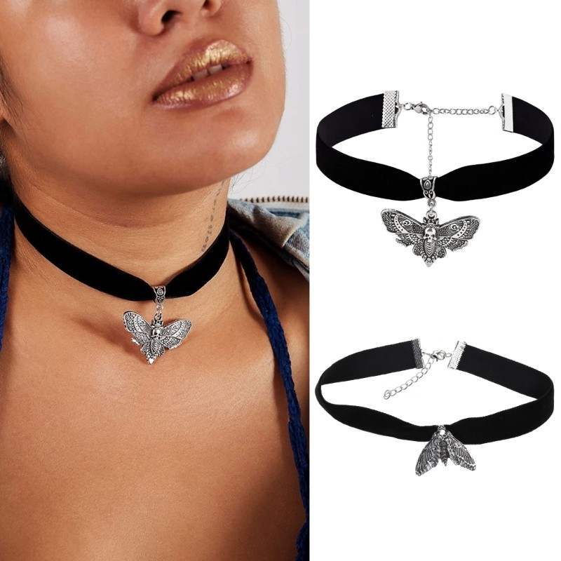 Skull Moth Choker Necklace Black Velvet Jewelry Pendant Gift Gothic ...