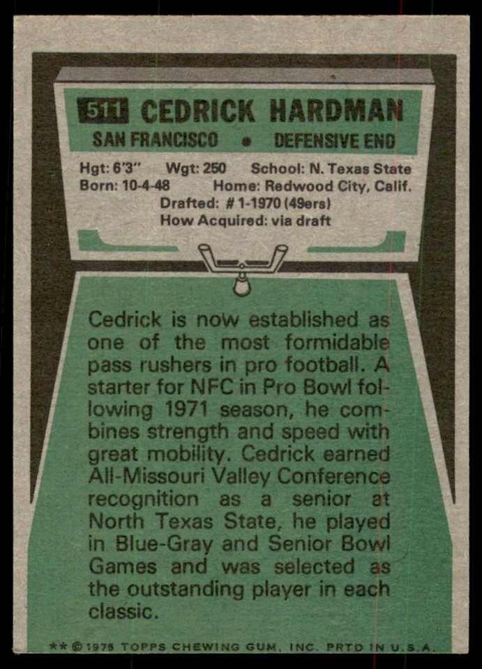 1975 Topps Cedrick Hardman San Francisco 49ers #511 NM | eBay