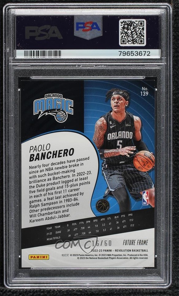 2022 Panini Revolution Rookies Future Frame /60 Paolo Banchero PSA 8 ...