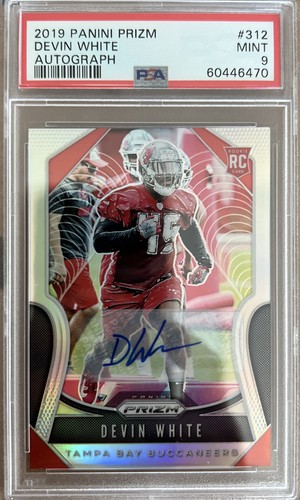 2019 PANINI PRIZM DEVIN WHITE, #312, AUTO, ROOKIE, SILVER PRIZM, PSA ...