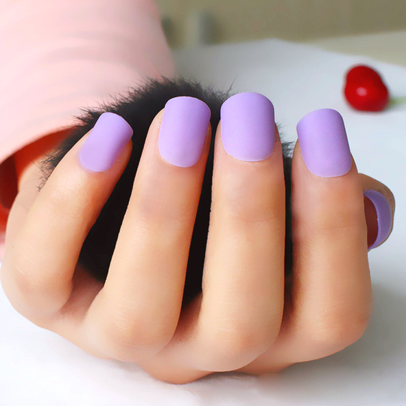MATTE *LIGHT PURPLE* SHORT Full Cover 24 Nail Tips Press On Glue Set ...