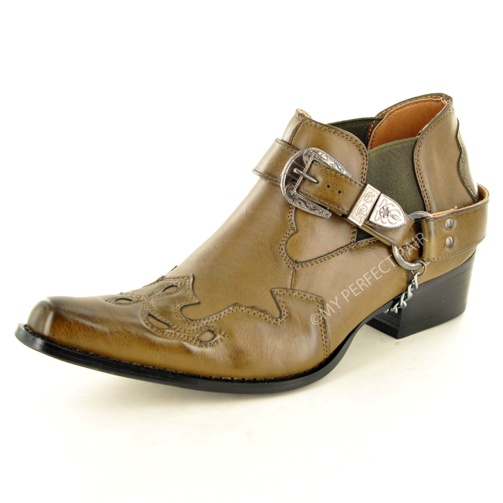 New Mens Western Cowboy Boots Ankle Boots Pointed Toe in UK Size 7 8 9 ...