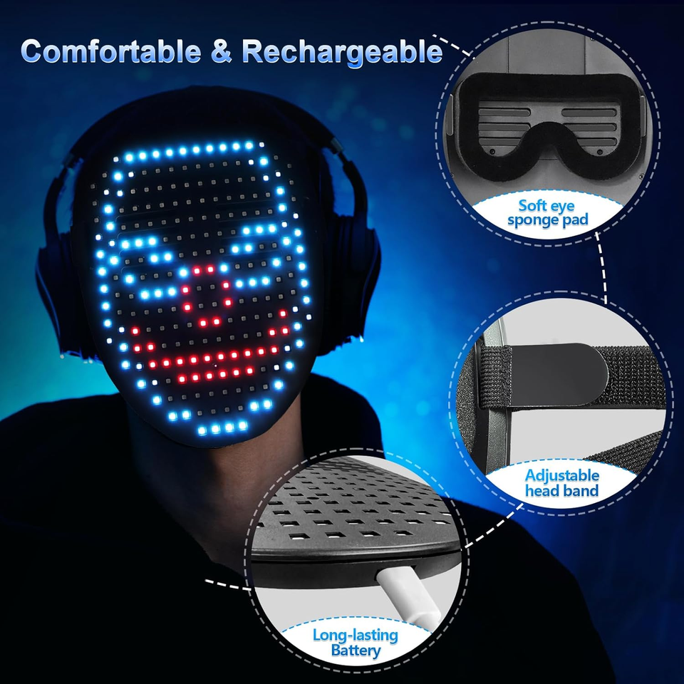 Halloween LED Mask Light up Mask with Gesture Sensing, Cool Face ...