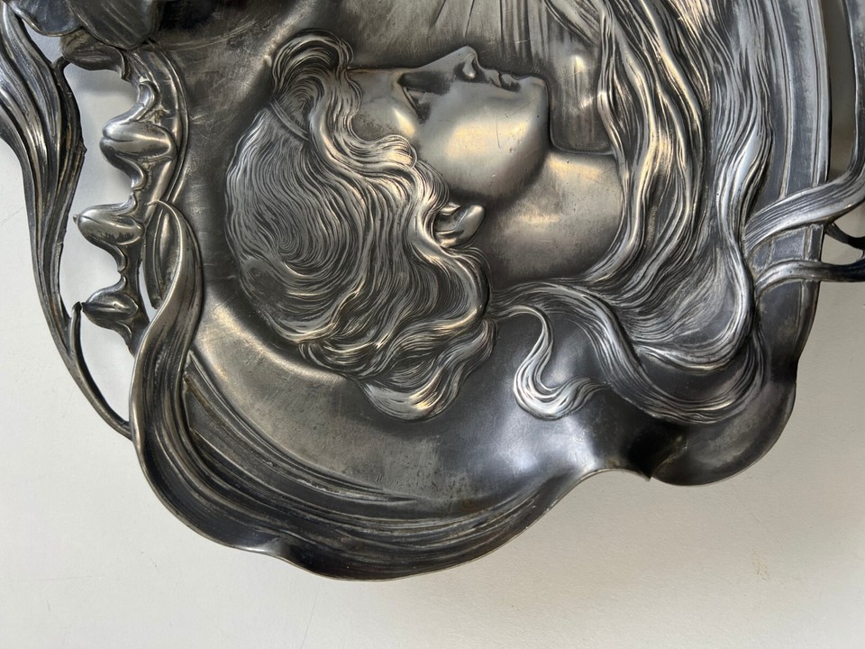 STUNNING ANTIQUE WMF ART NOUVEAU TRAY WITH WOMANS HEAD | eBay