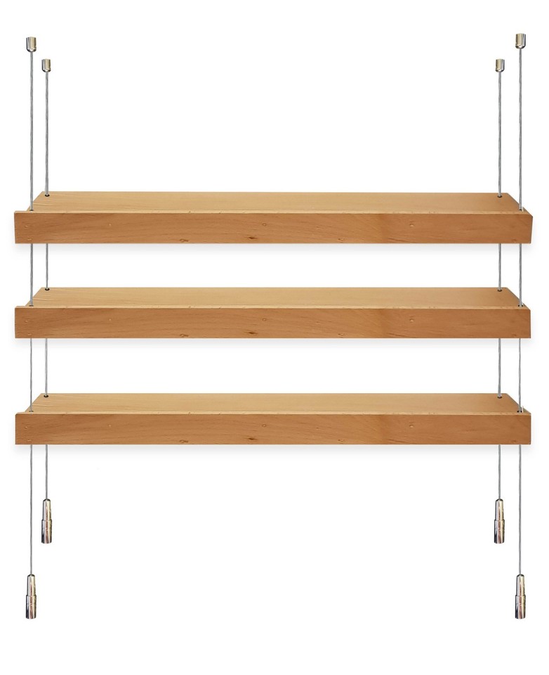 suspended Cable display ceiling to floor wooden shelves wire rope shelf ...