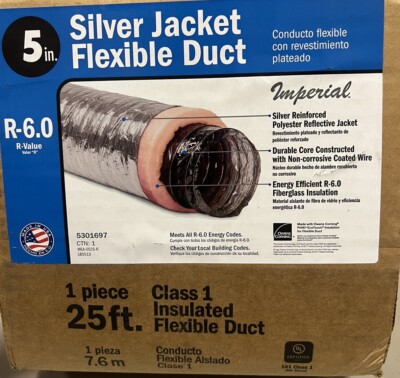 Imperial R6.0 25 ft. L X 5 In. D Silver Poly Duct, MEA-0526-6 Class 1 ...