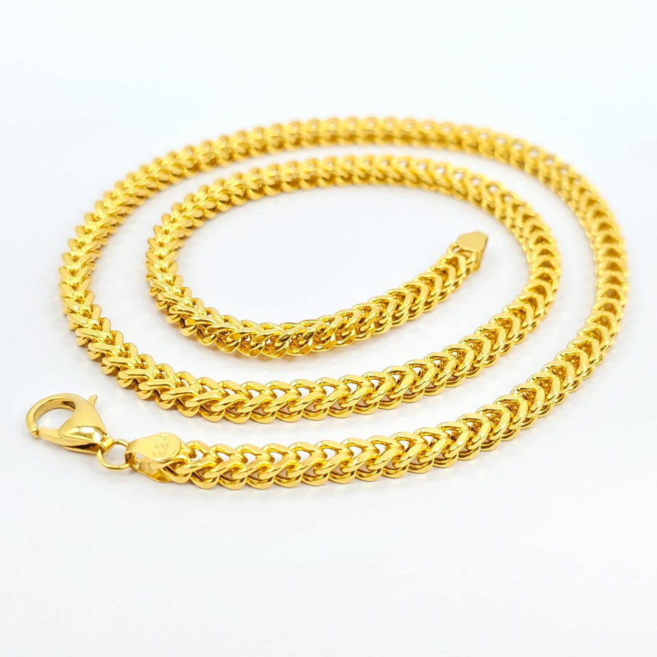 22K Yellow Gold Franco Chain Necklace 17.7 in Hollow 4mm Genuine ...