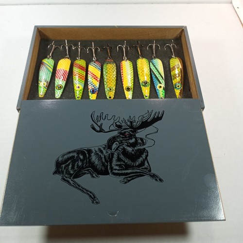 Lot of 9 custom painted used salmon and trout trolling spoons in custom ...