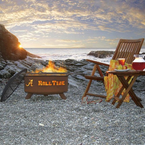 Alabama 29 in. x 18 in. Round Steel Wood Burning Rust Fire Pit with ...