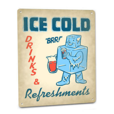 Ice Cold Drinks Retro Metal Refreshments Sign Soda Fountain Snack Diner ...