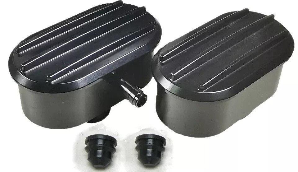 58-86 SBC Chevy 350 Black Aluminum Tall Retro Finned Valve Covers ...
