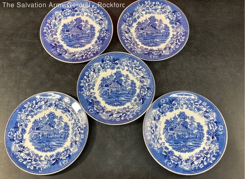 Avon Cottage Blue White Floral Scenic England Dinnerware Plates Set Lot ...