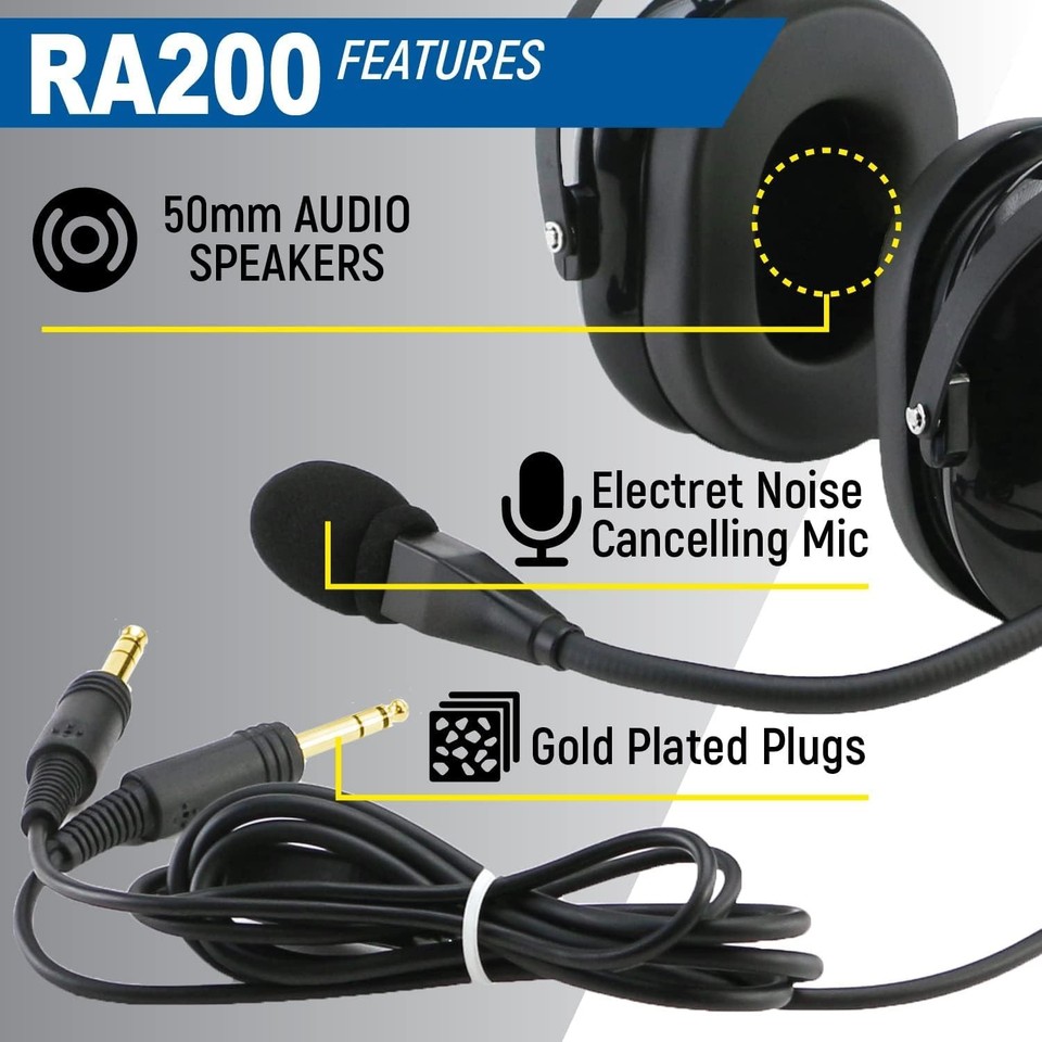 RA200 Aviation Pilot Headset for Student Pilots Flight Schools Flight ...