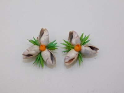 B689-VINTAGE CLIP EARRINGS~HAND MADE~REAL SHELLS~CUTE!~1" | eBay