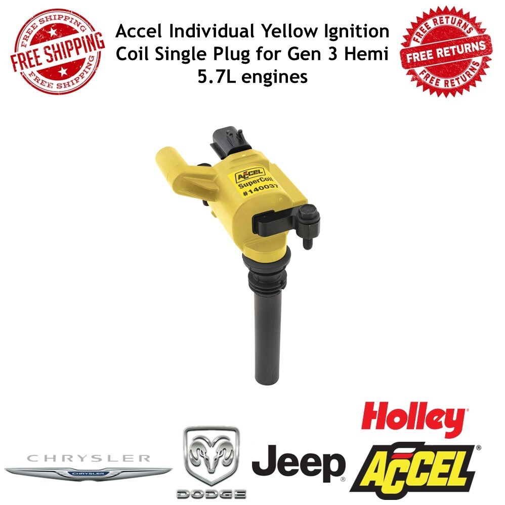 Accel Individual Yellow Ignition Coil Single Plug for Gen 3 Hemi 5.7L ...