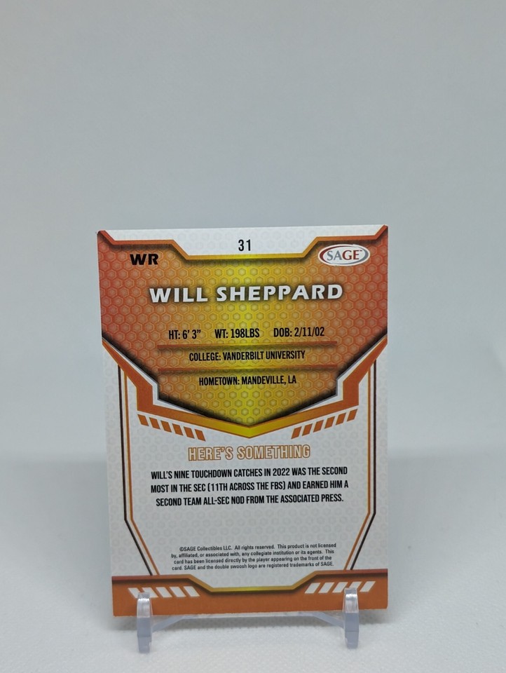 2024 SAGE🔥WILL SHEPPARD🔥MINT?!🔥VANDERBILT🔥ROOKIE RC🔥📈 | eBay