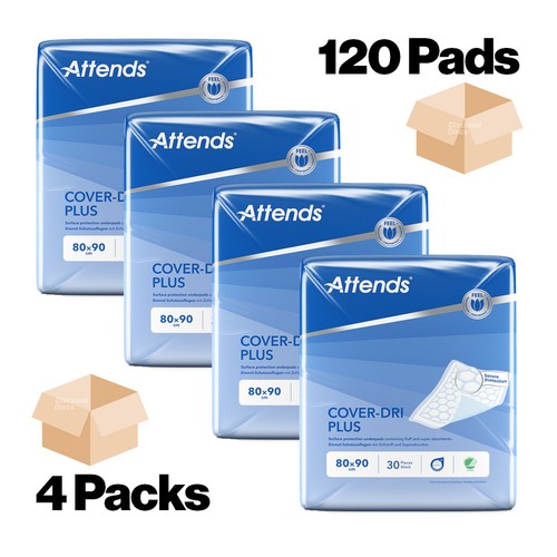 Attends Cover-Dri Plus Bed Pads - 80 x 90 cm - 4 Packs of 30 Disposable ...