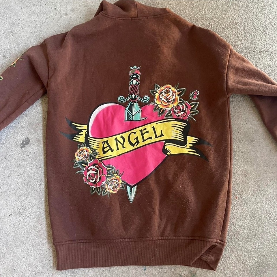 ED HARDY "Angel" Look Design Heart Zip Up Hoodie Mens Size Large | eBay