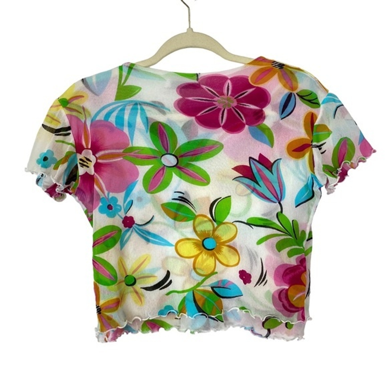 Andrea Sassi Deisgner Bright floral mesh Cropped top … - Gem