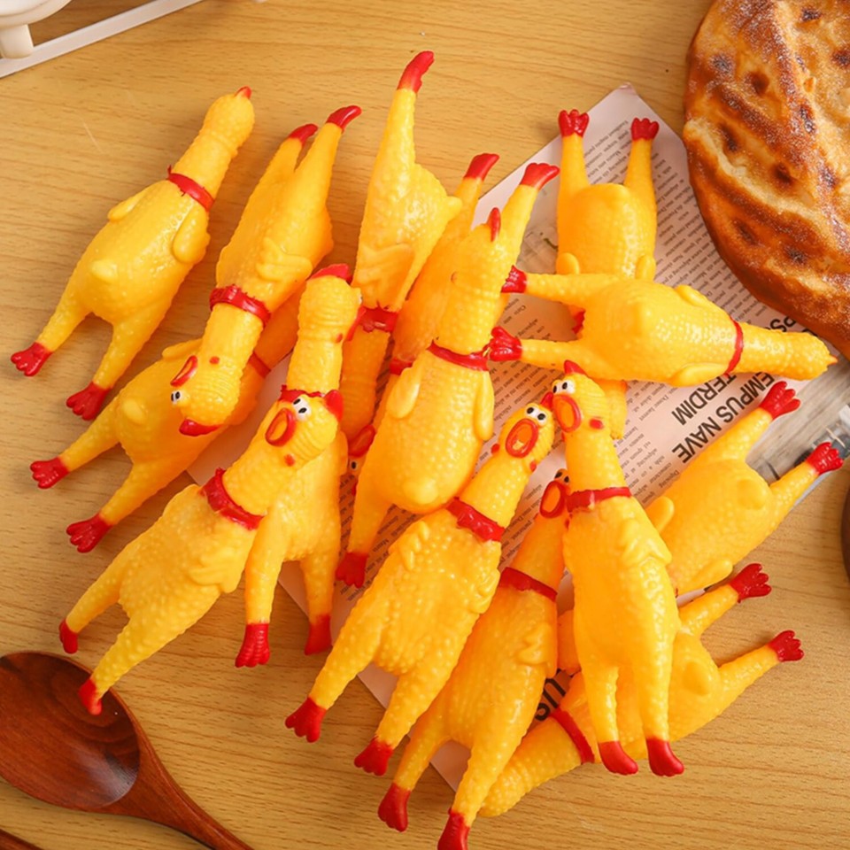 4/8/12/20 Pc of Small Squeaky Rubber Chicken Chew Toy with Playful ...