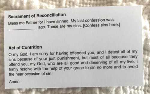 Prayer Card: Sacrament of Reconciliation/Act of Contrition/Examine ...