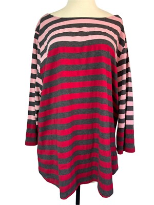 2X Ruby Rd. Blouse Shirt Multi-Stripe Pink Red Gray 3/4 Sleeve Plus ...