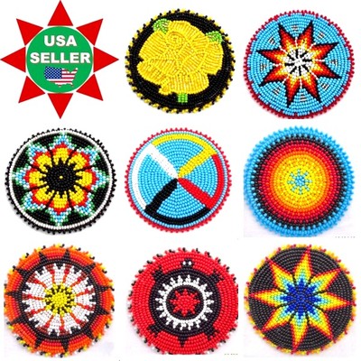 HANDMADE NATIVE STYLE NEW BEADED CRAFT APPLIQUE PATCH ROSETTE 2.5 INCH ...